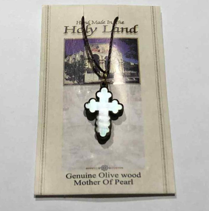 Olive Wood Plain Cross Pendant with Mother-of-Pearl - Small – Holy Land ...
